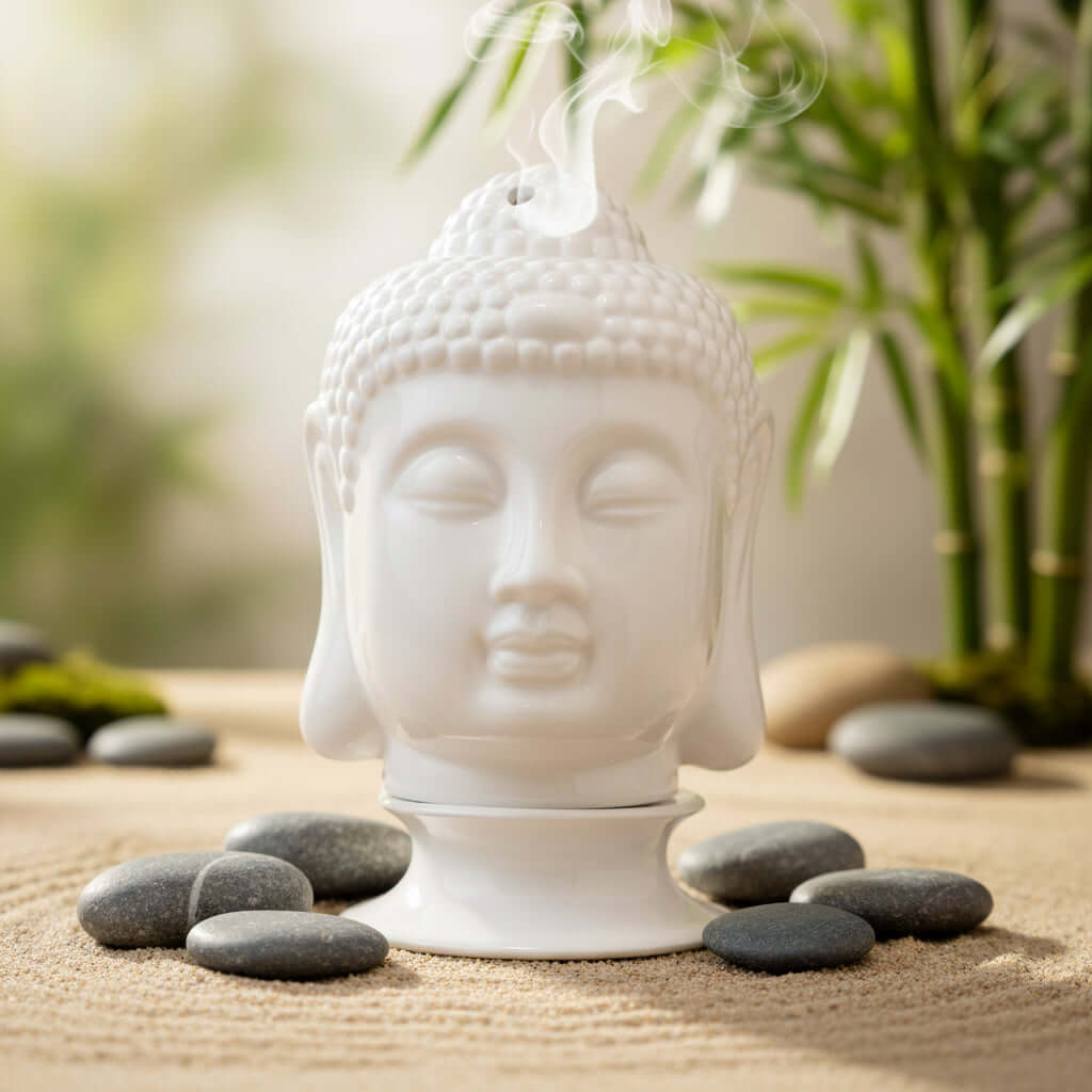 Serene White Ceramic Buddha Head Electric Aroma Diffuser – Le Decor Cove