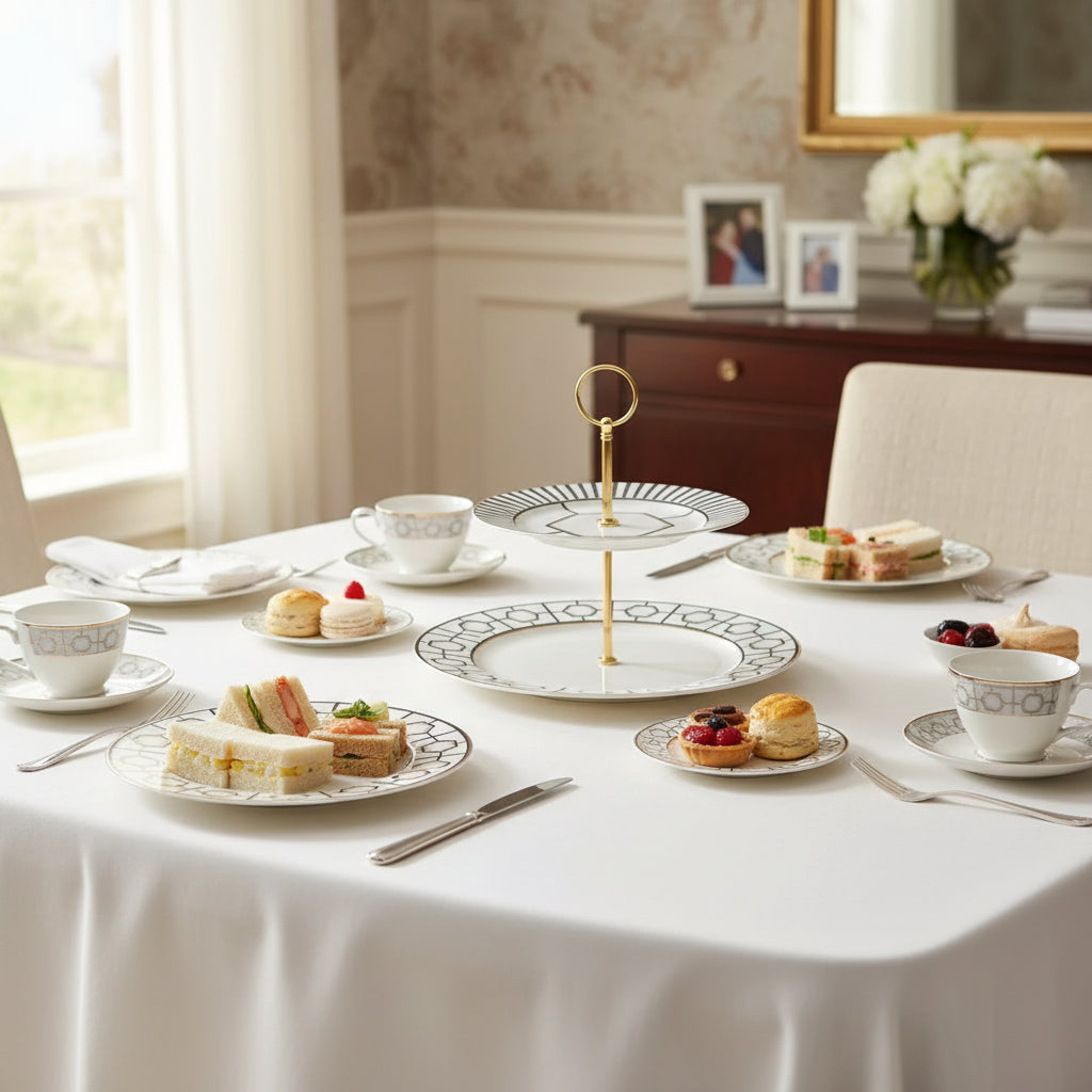 Modern Geometric Two-Tier Dessert Stand with Gold Accents – Le Decor Cove