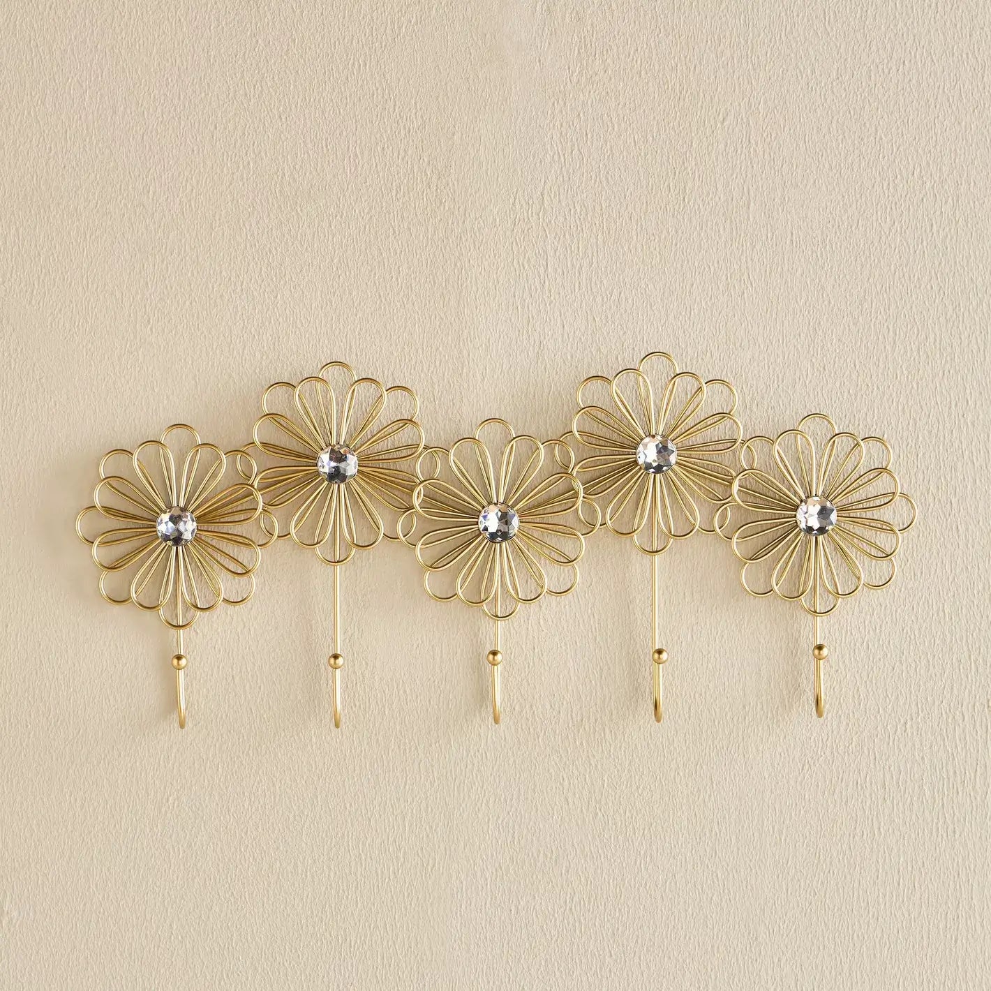 Gilded Floral Wall Hook Rack with Crystal Accents – Le Decor Cove