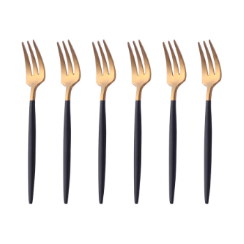 Modern Edge: Black & Gold Stainless Steel Matt Polish Cake Fork Set Go ...