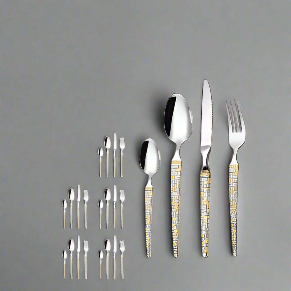 Modern Mosaic: 24-Piece Stainless Steel Cutlery Set with Laser Engravi ...
