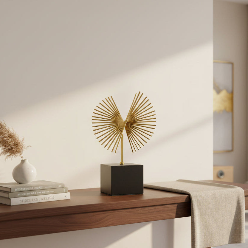 Glimmering Oasis: Gold Metal Palm Tree Sculpture – Le Decor Cove