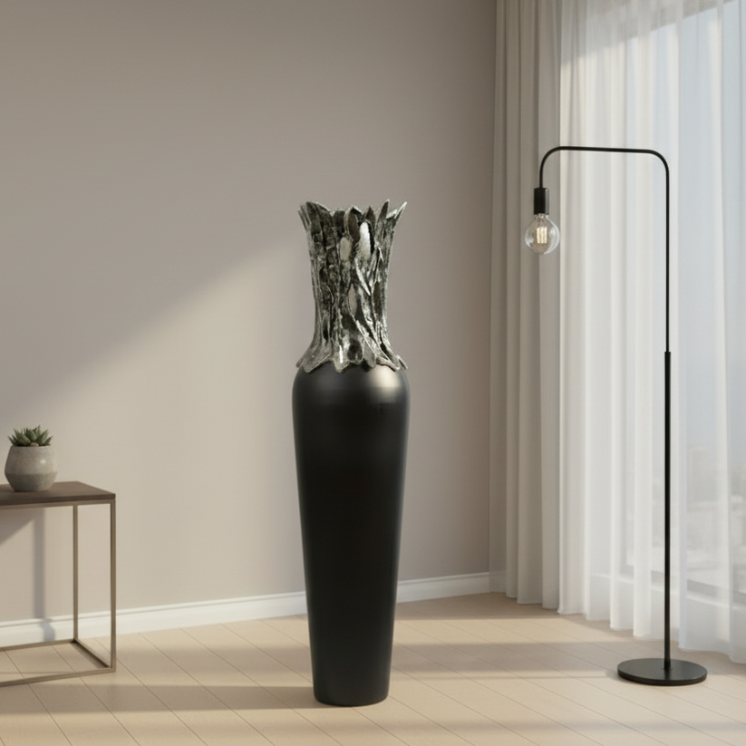 Gnarled Majesty: Luxury Modern Torpedo Floor Vase with Textured Metall ...