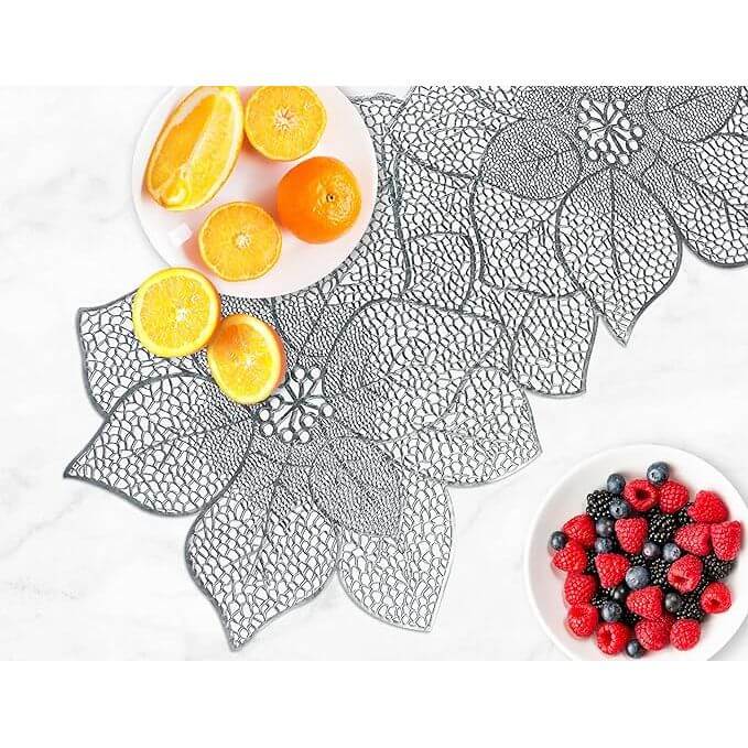 Elegant Silver PVC Floral Cutout Table Runner – Decorative Hollow Lace ...