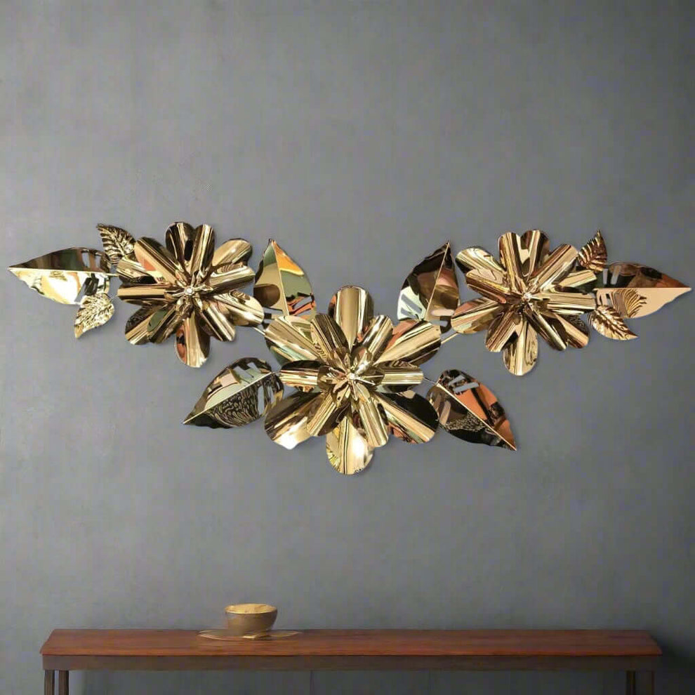 Glimmering Golden Bloom Wall Sculpture - Elegant Metal Floral Art – Le ...