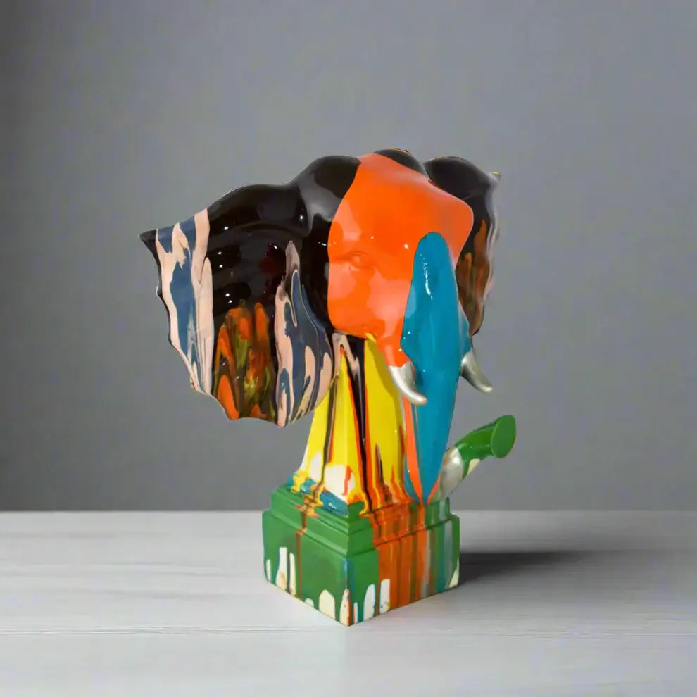 Safari Splash - Elephant Art Sculpture - Hand-Painted Drip Effect (Med ...